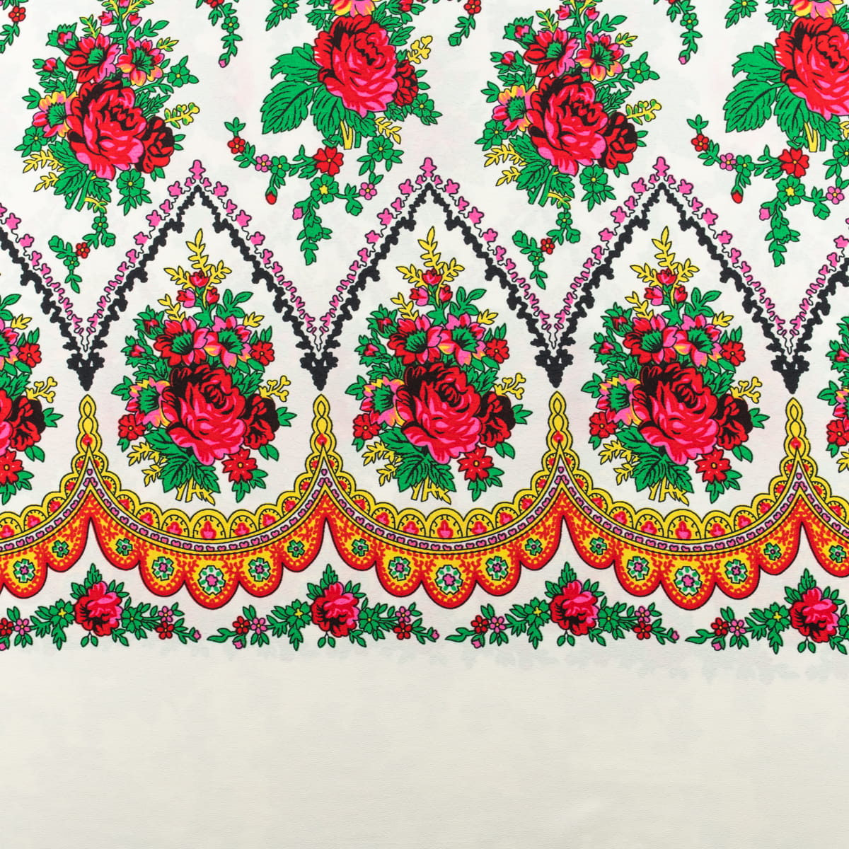 Tkanina kelly krepa wzór ludowy kwiaty kolor ecru - Textilhouse