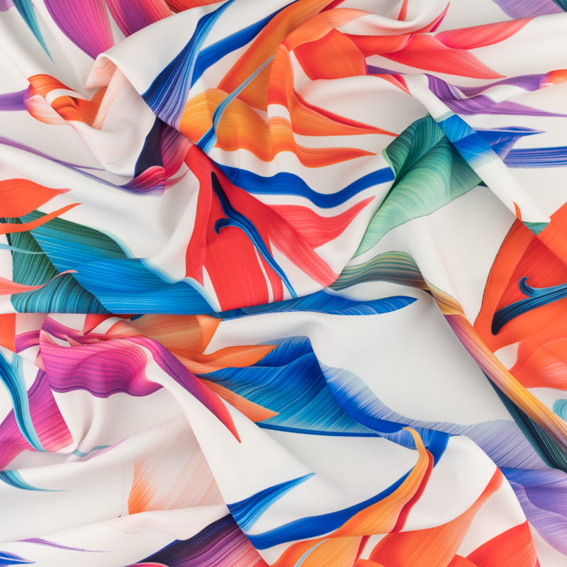 Tkanina krepa wzór kwiat strelicji kolor ecru - Textilhouse