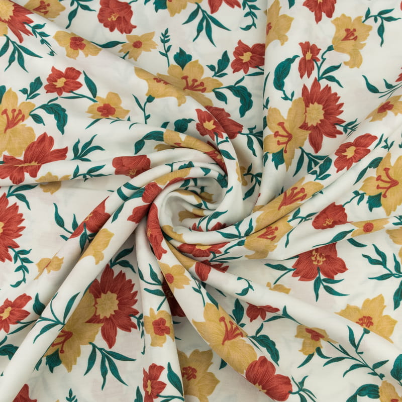 Tkanina Wiskoza wzór kwiaty ecru | Textilhouse