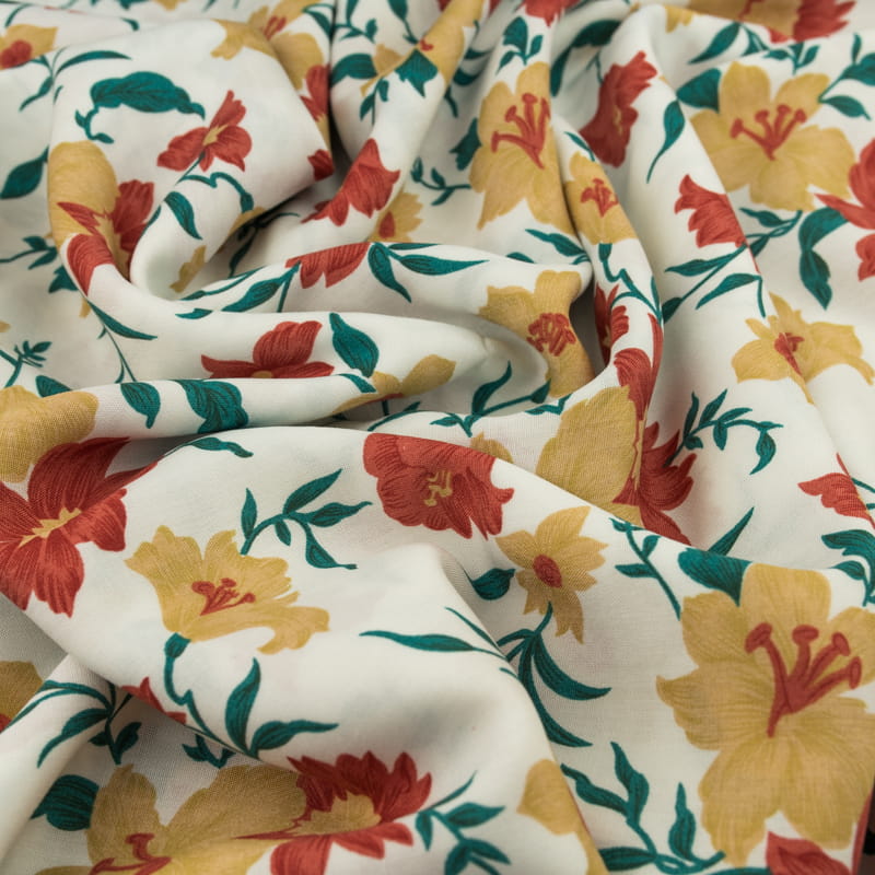 Tkanina Wiskoza wzór kwiaty ecru | Textilhouse