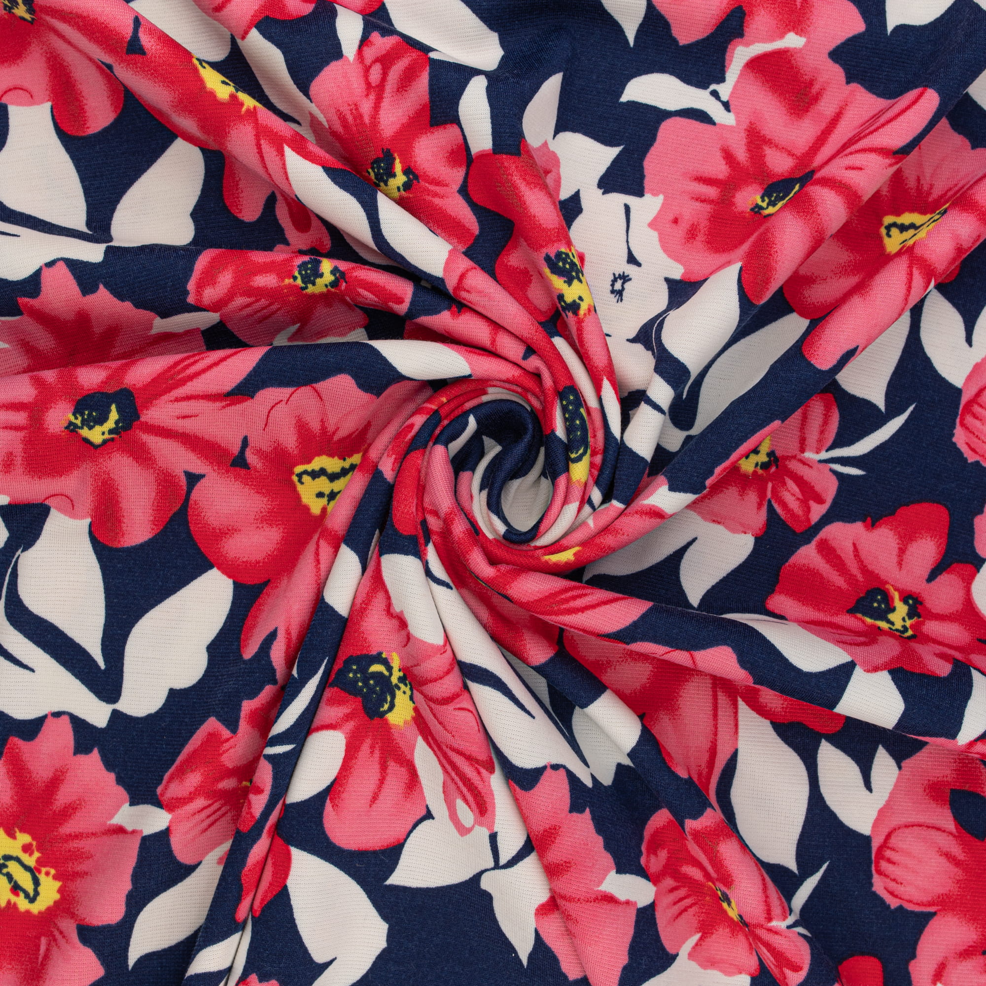 Dzianina Punto wzór kwiaty kolor granatowy - Textilhouse