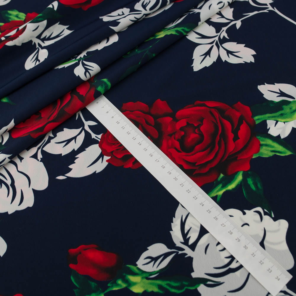 Tkanina Krepa kwiaty granatowy - Textilhouse